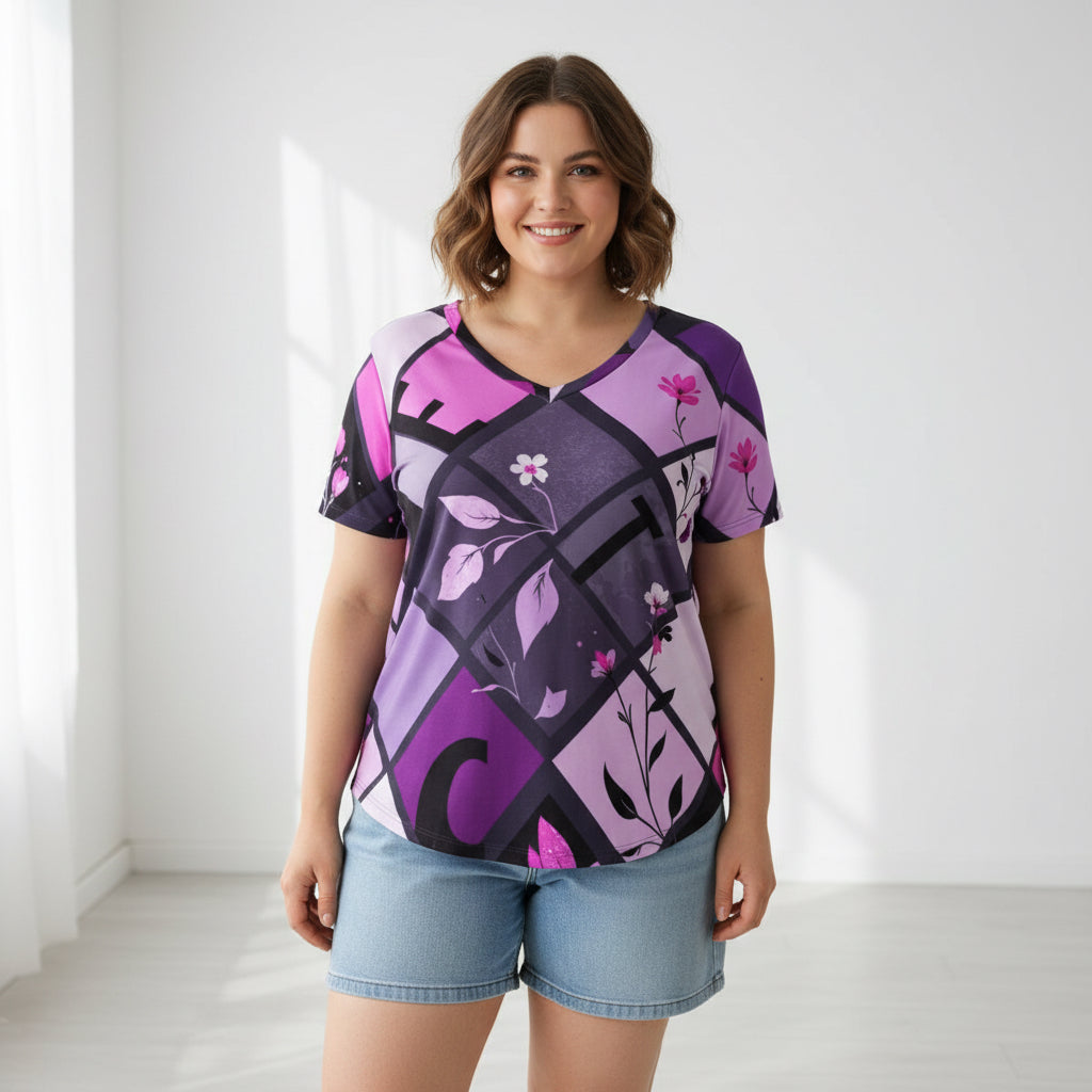 ETC Floral Squares V Neck Tee – ETC NZ Clothing